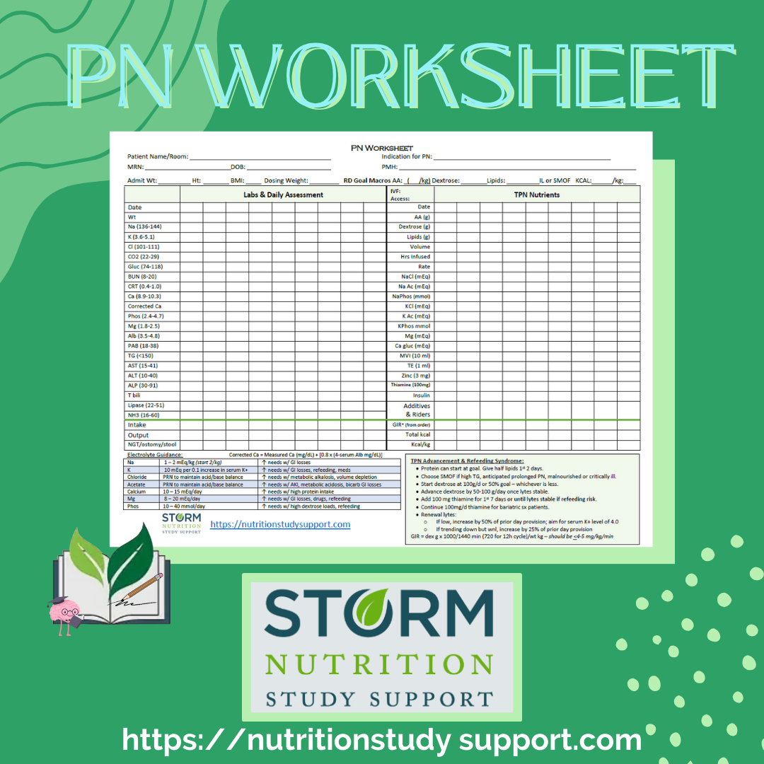 PN Worksheet - Storm Nutrition Study Support